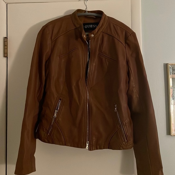 Guess | Jackets & Coats | Brown Guess Faux Leather Jacket | Poshmark